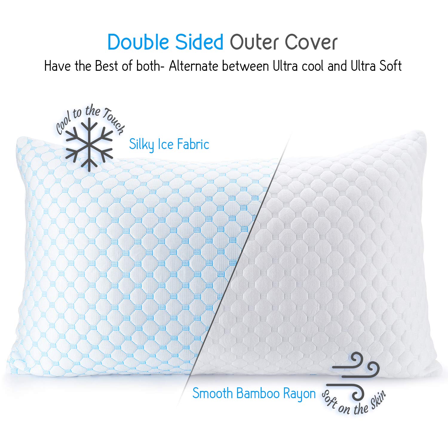 Clara Clark Cooling Pillows for Sleeping - Memory Foam Pillows - Luxury Gel Pillow with Reversible Cover Cool to Velvety - Breathable Bed Pillows for Side Sleepers - King - 18 x 36-2 Pack