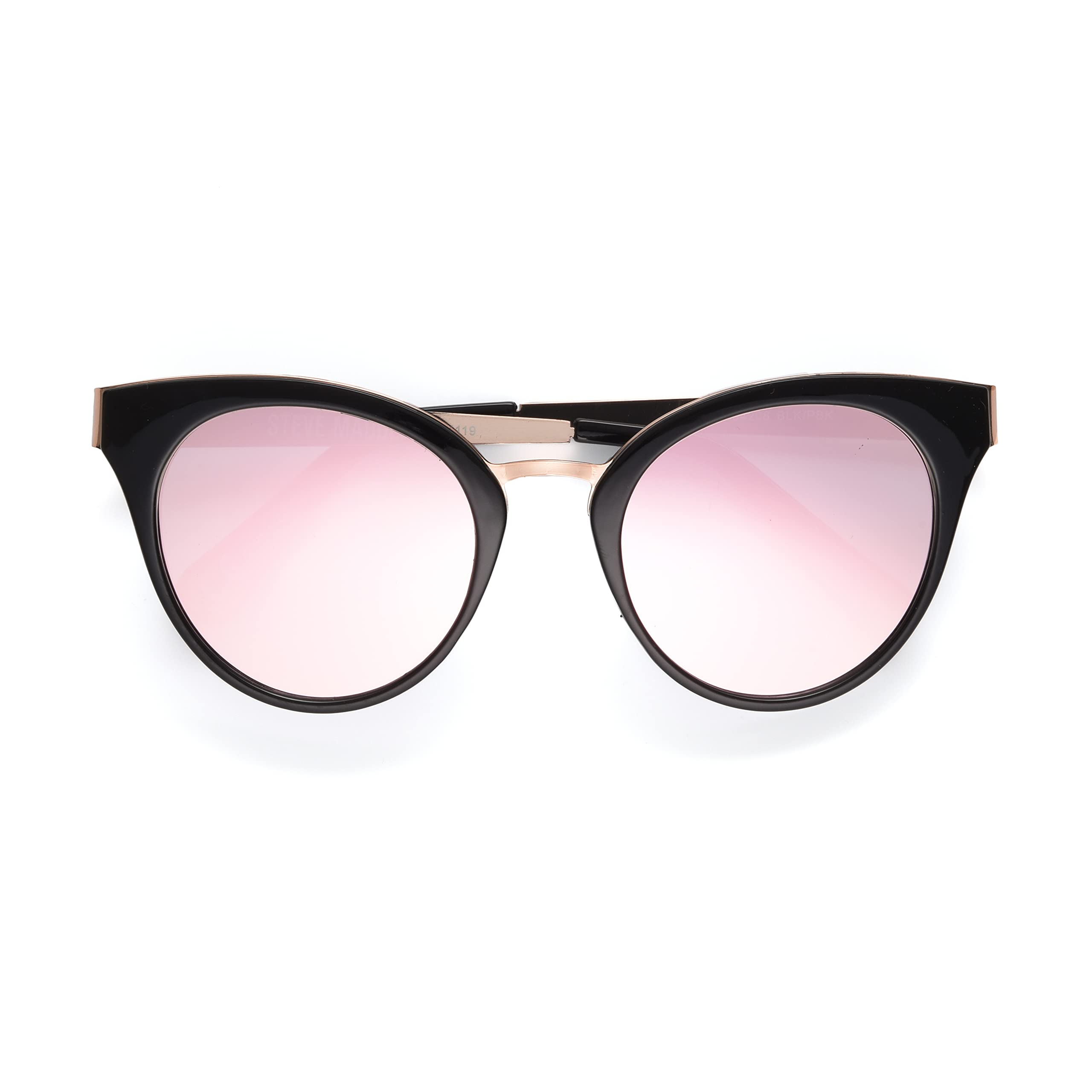 Steve Madden Women's Ellis Sunglasses Round Cateye, Black, 50mm