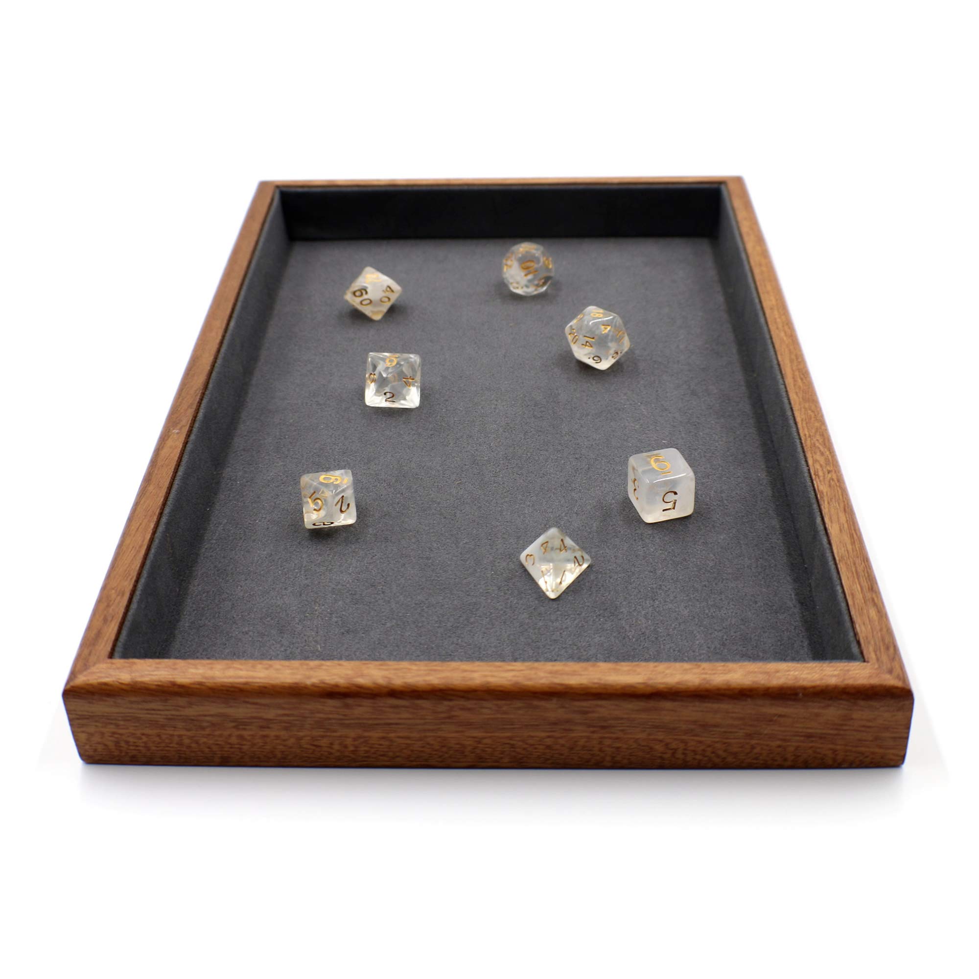 Premium Wood DND Dice Tray with Matching Crystal Dice Set
