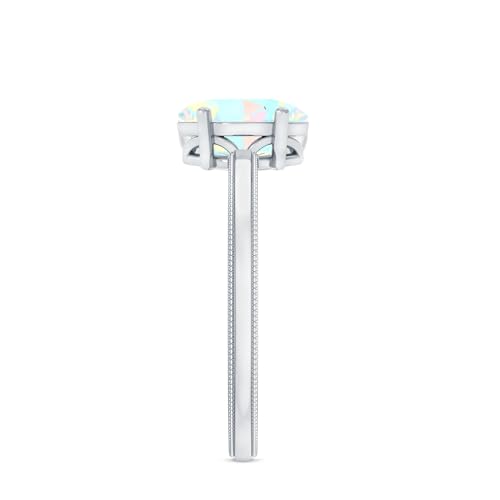 Certified Natural Opal 6X8mm Oval Engagement Ring, AAA Quality, Ethiopian Opal Solitaire Ring - With Jewelry Box, 14K White Gold, Size:US 6.50