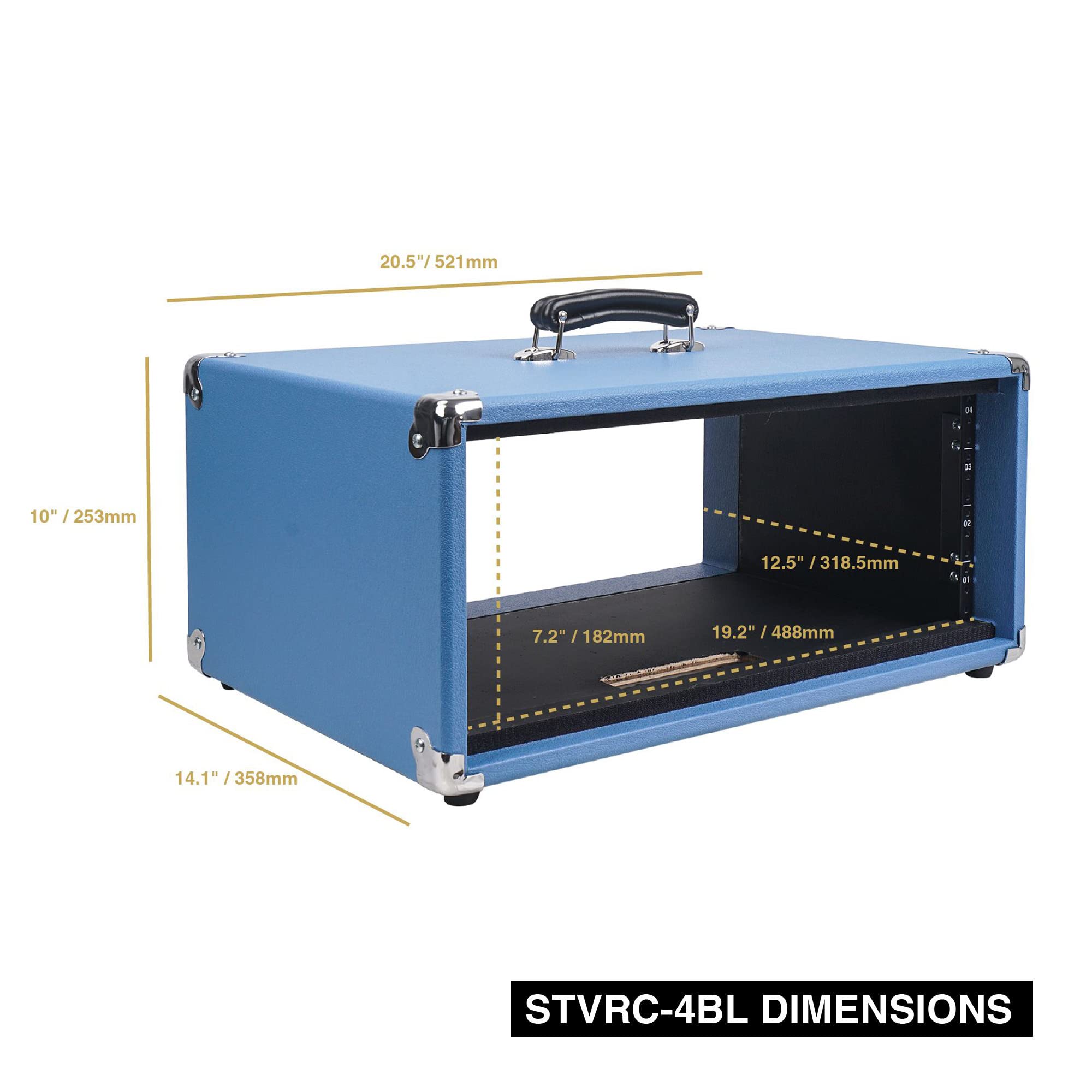 Sound Town Vintage 4U Amp Rack Case, 12.5" Depth with Rubber Feet, Dust Cover, Kickstand, Beau Blue (STVRC-4BL)