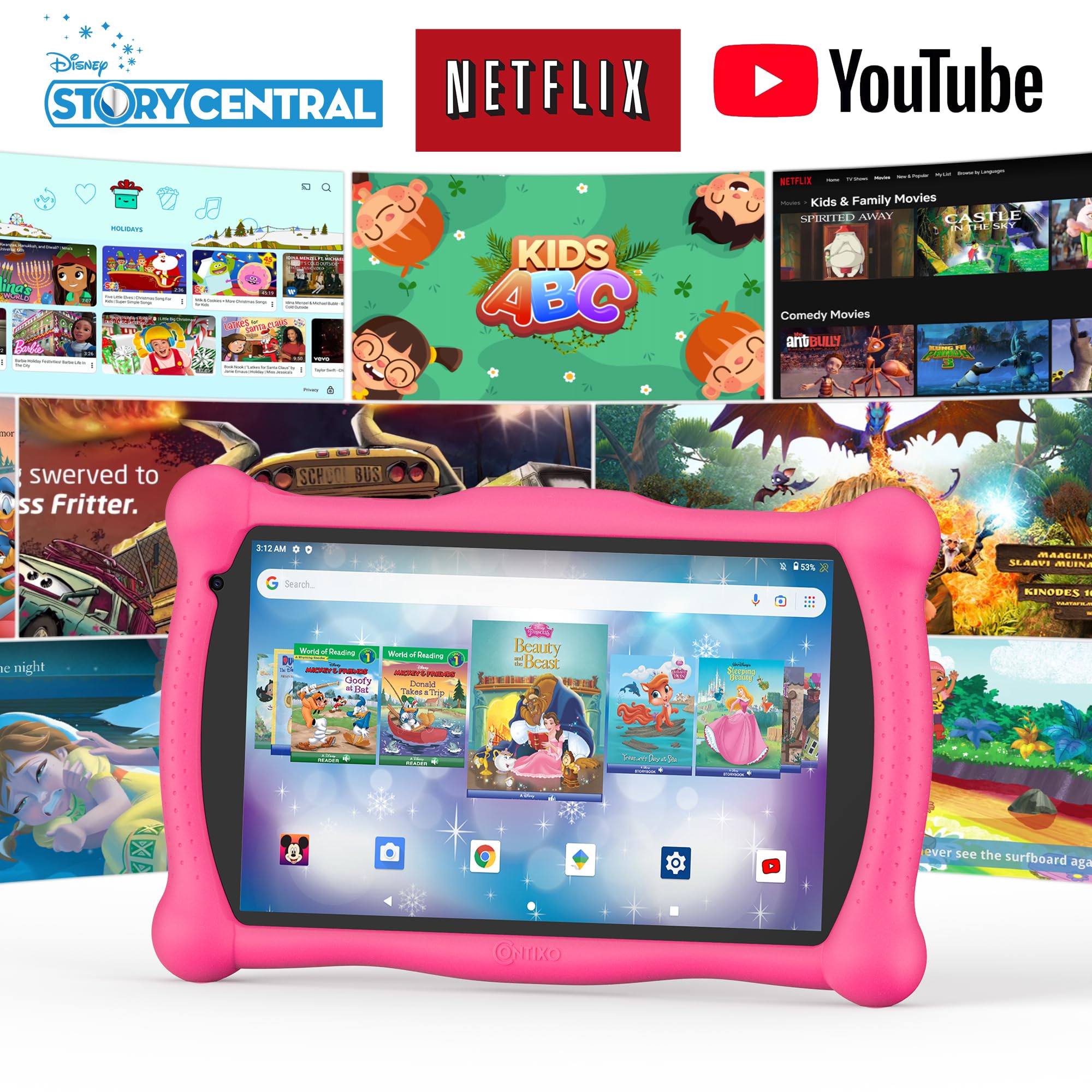 Contixo Kids Tablet, V10 7 Inch Tablet for Kids and Smart Watch Bundle, 2GB 32 GB Toddler Tablet with Bluetooth, with Smart Watch/Touch Screen, Camera, Video and Audio Recording, MP3 Player-Pink