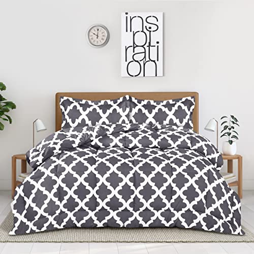 Utopia Bedding - Comforter Bedding Set with 2 Pillow Shams - Bedding Comforter Sets - Down Alternative Comforter - Soft and Comfortable - Machine Washable, Quatrefoil Gray, Queen