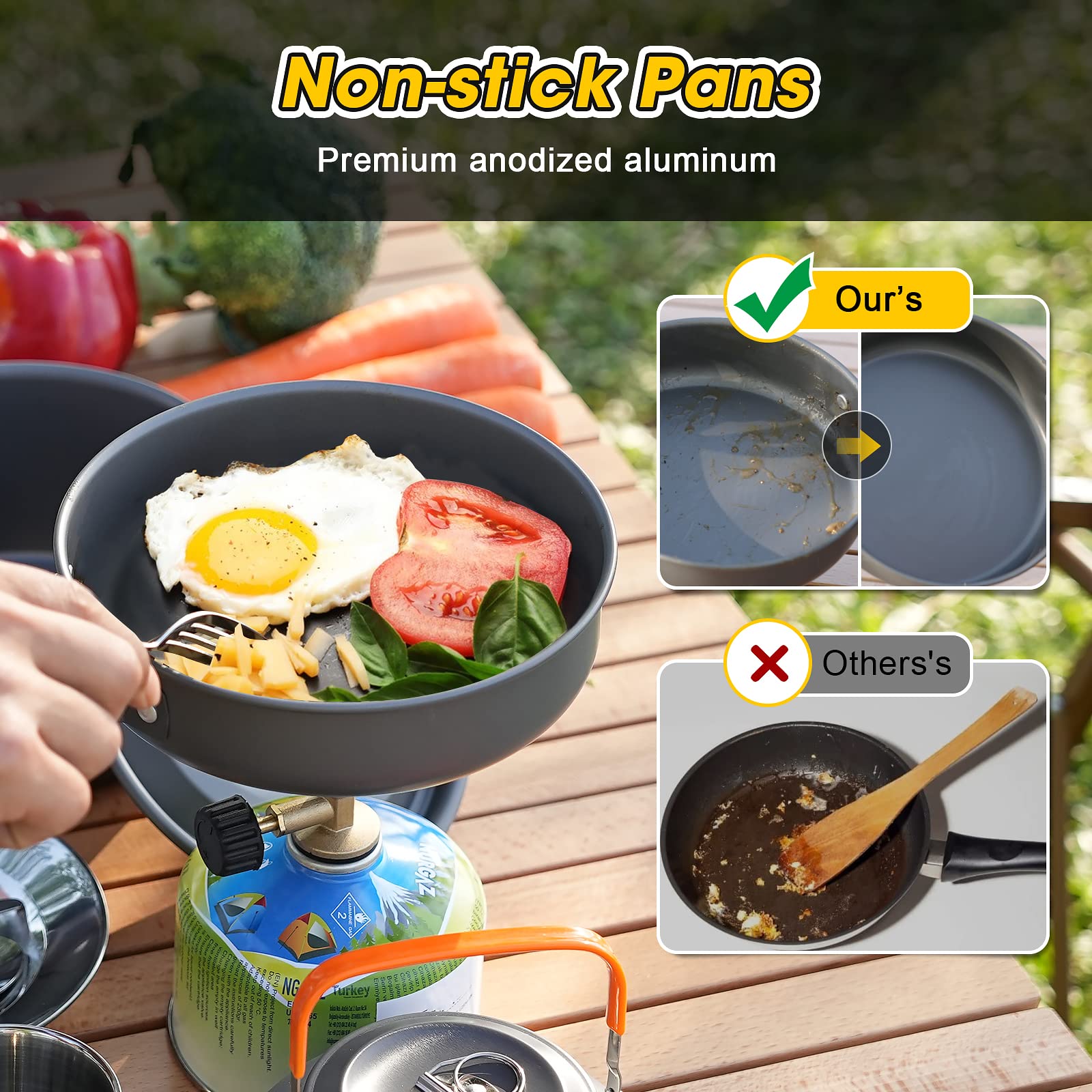 Camping Cooking Set,16PCS Camping Utensils Cooking Set, Camping Mess Kit with Camping Pots and Pans Set, Stainless Steel Cups Plates Forks Knives Spoons Camping Essentials for Tenting