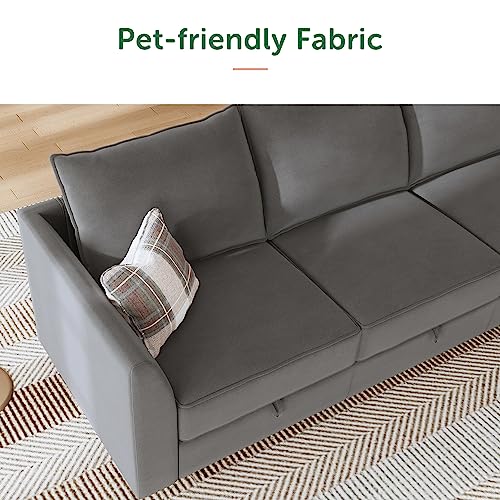 HONBAY Modular Sectional Sofa Velvet U Shaped Couch with Ottomans Convertible Sectional Couch 7 Seater Sofa with Storage Seat, Grey
