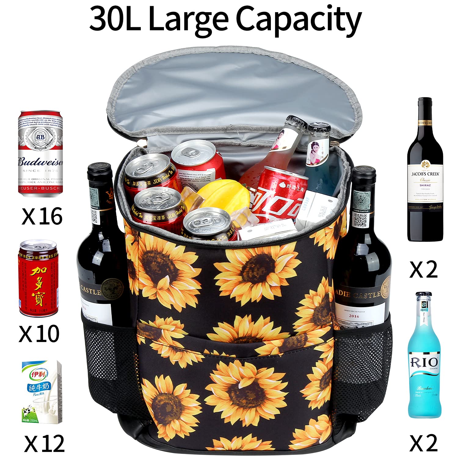 Cooler Backpack Women Sunflower Leak Proof Backpack Cooler Bags Lightweight Soft Lunch Backpack with Cooler Compartment,Wine Cooler for Hiking Camping,24 cans…
