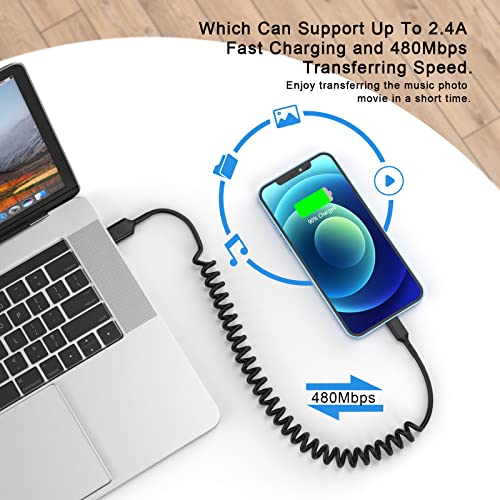 iPhone Charger Cord,2 Pack [Apple MFi Certified] Coiled Lightning Charging Cable 6FT Long Super Fast Data Syncing Cord for iPhone 14/13/Pro/Mini/12/11/Xs/Xr/X/8/7/6/iPad Connect CarPlay Car Charger