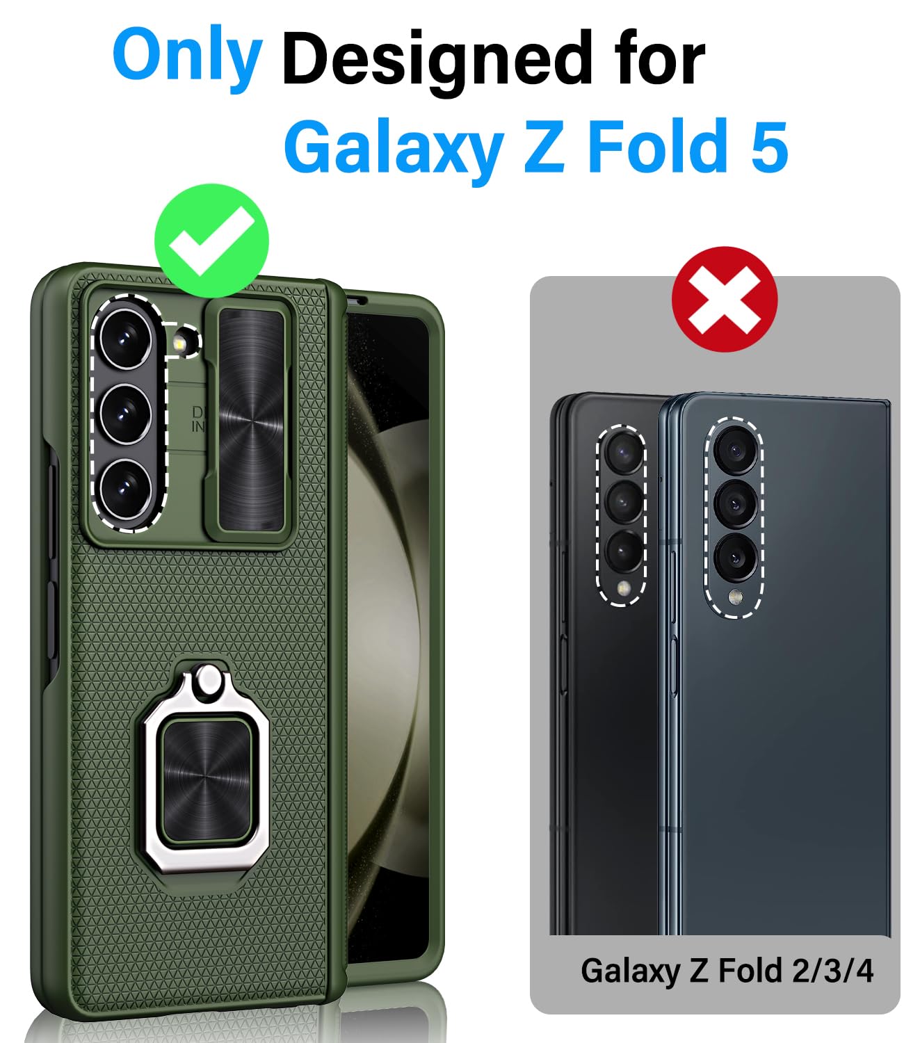 BXYJY for Samsung Galaxy Z Fold 5 Case with Belt Clip, Built-in Ring Kickstand & Front Screen Protector & Slide Camera Cover & Hinge Protection & Heavy Duty Case for Galaxy Z Fold 5 5g 2023, Green