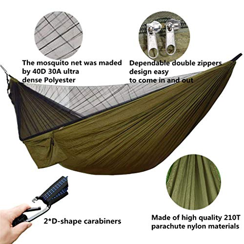 Camping Hammock with Rain Fly Tarp and Mosquito Net with Tree Straps,1/2 Person Portable Hammocks with Rain Cover for Indoor Outdoor Backpacking Hiking Travel Yard Activities Green