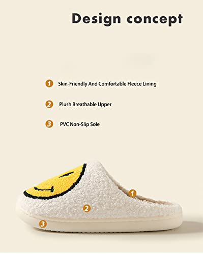 Happy Face Slippers for Women Soft Plush Comfy Warm Couples Slides Home Slippers Non-Slip Flat Slipper for Indoor Outdoor