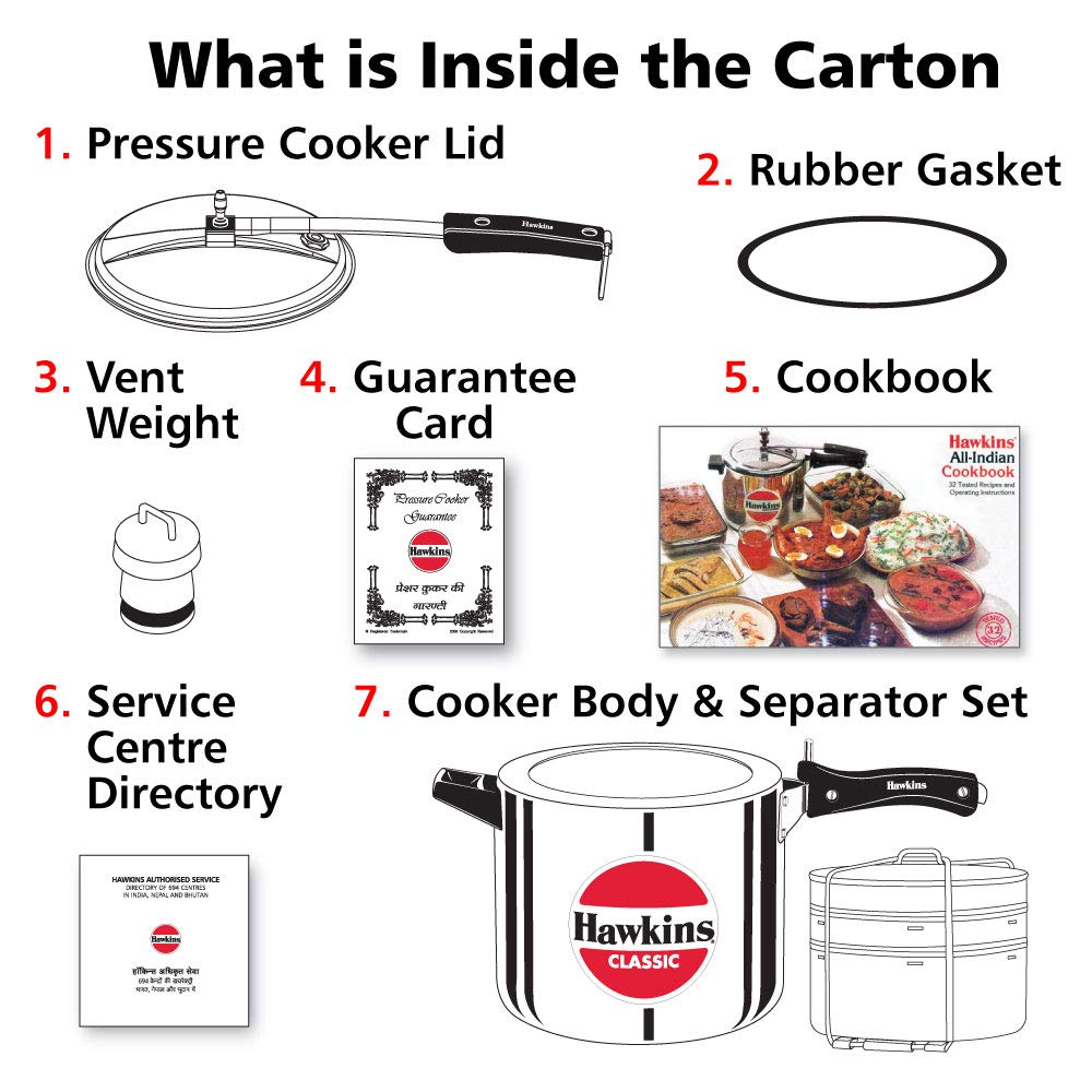 Hawkins Classic Pressure cooker, 10 L WITH SEPERATOR, Silver