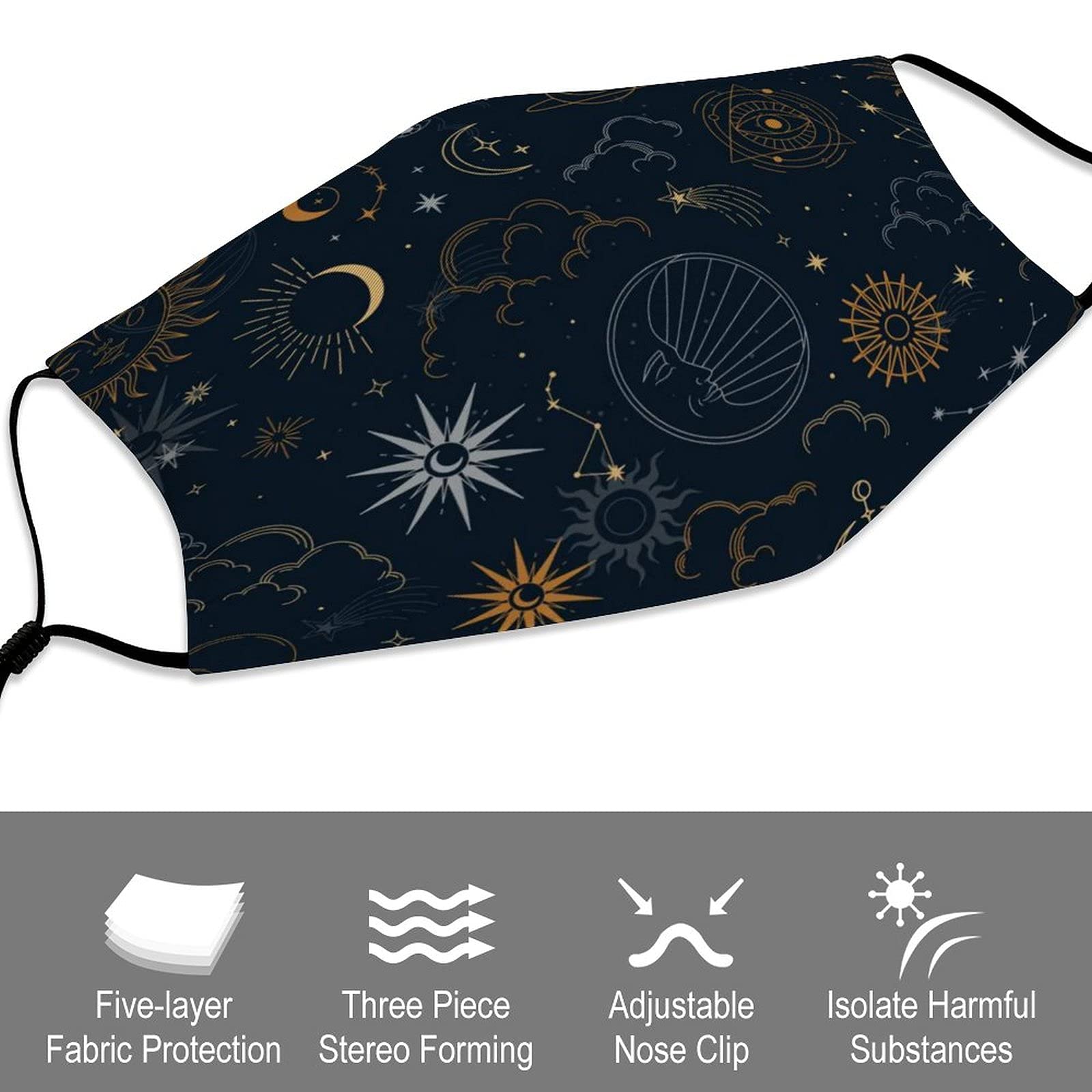 Constellations Sun Moon Magic Eyes Clouds and Stars 2pcs Reusable Washable Dust Filter and Reusable Mouth Warm Windproof Cotton Polyester Unisex Men and Women