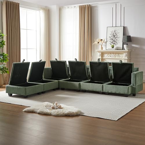 FANYE L/U-Shaped Oversized Free Combination Modular Storage Sectional Sofa Soft Corduroy Upholstered Deep Seat Sofa&Couch Convertible Sleeper Couch Bed W/2 Pillows for Living Room