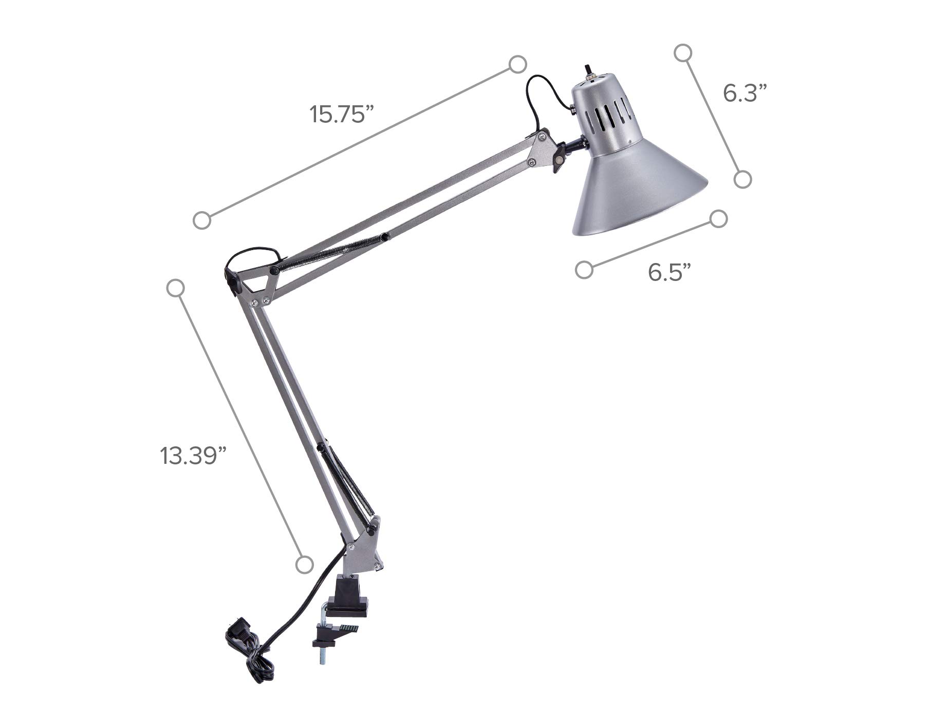 Bostitch Office VLF100-SLV Swing Arm Desk Lamp with Clamp Mount, 36" Reach with Multi-Joint Adjustment, Includes Replaceable LED Bulb (VLF), Silver