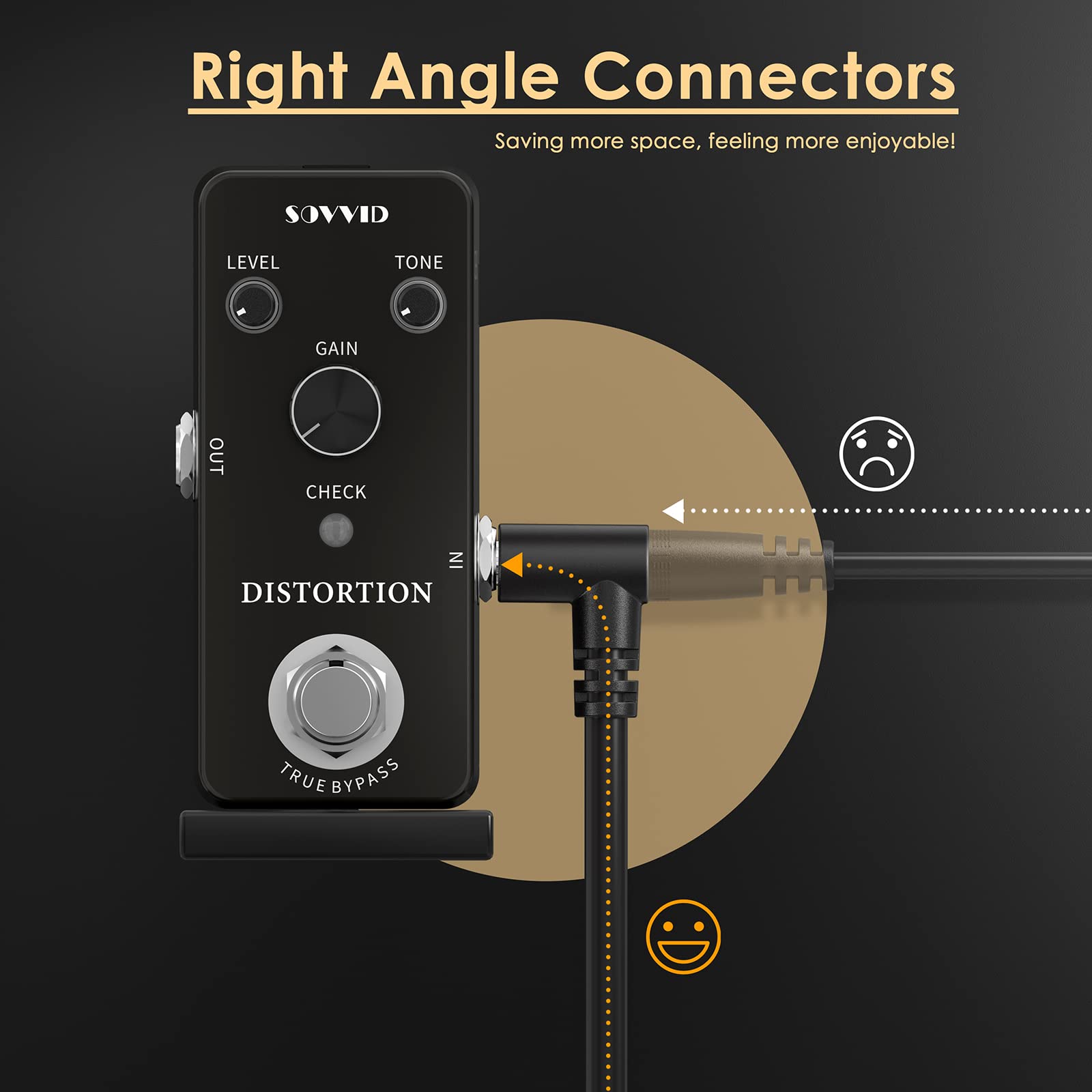 Sovvid 12 Inch 6 Pack Guitar Patch Cables, Black Guitar Pedal Cable Effect Cable Cord, 1/4" inch TS Guitar Patch Cable Right Angle