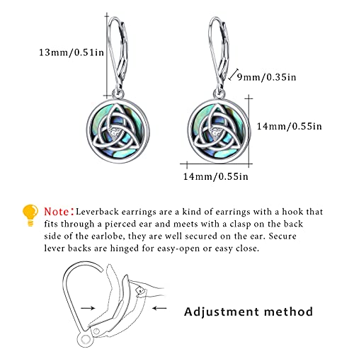 Celtic Knot Abalone Earrings 925 Sterling Silver Abalone Leverback Earrings Celtic Knot Dangle Earrings Jewelry Gifts for Women