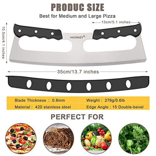 Sharp Pizza Cutter Rocker 14 inch with Double Handles and Protective Cover, Good for Kitchen Dining Room By HAONAZY