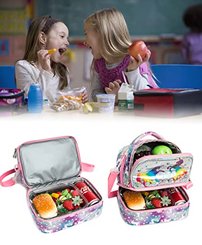 MOHCO Kids Lunch Bag Insulated Bento Cooler Bag Two compartments Cooler for Boys and Girls with Adjustable Strap Travel Lunch Tote