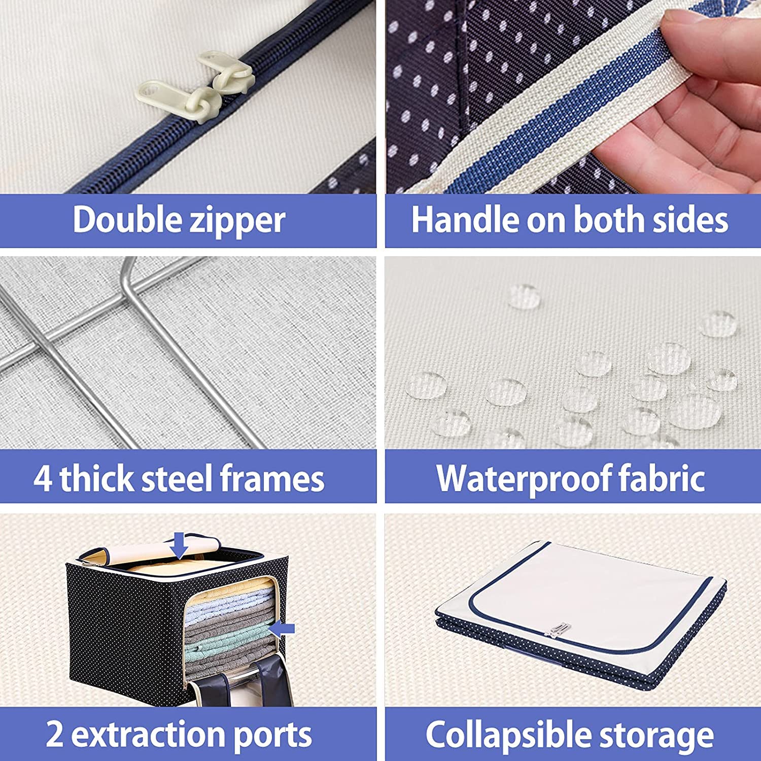 Storage Bins for Clothes , Oxford Cloth Closet Organizer Boxes with Clear Windows & Zippers & Metal Fraem, Foldable Large Capacity Storage Box Great for Clothes,Closets, Bedrooms(2 Pack 22L Blue)…