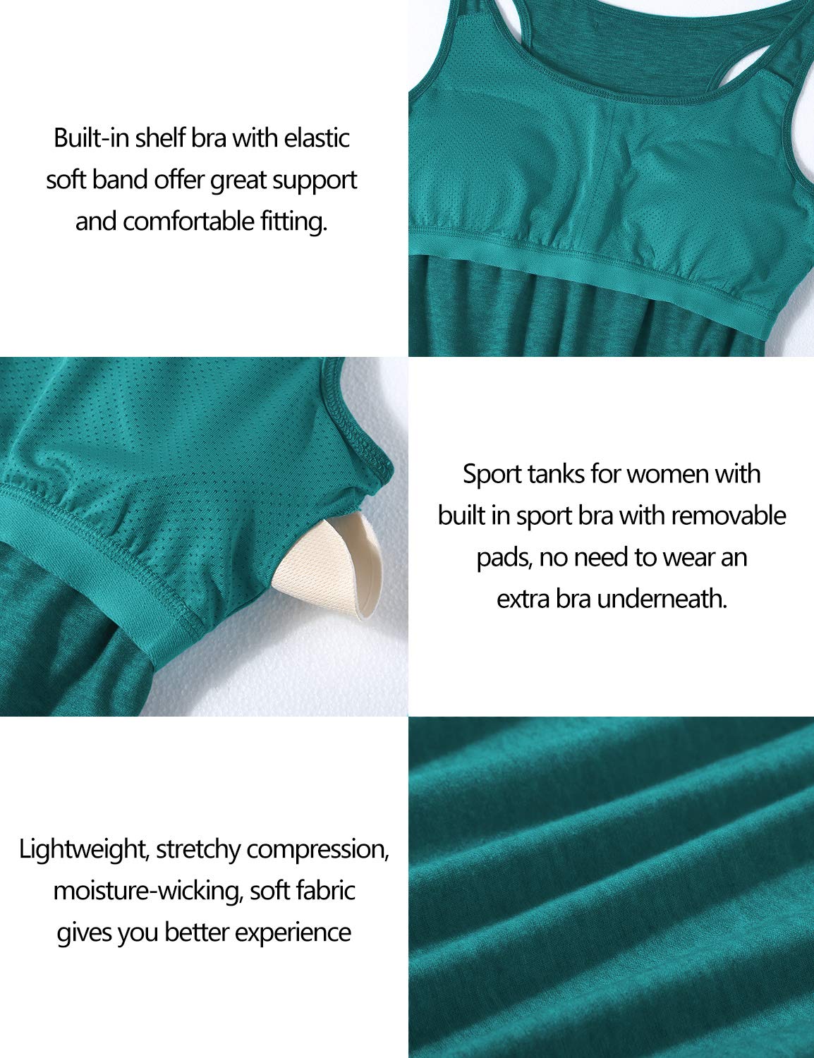 Cestyle Women's Loose Racerback Tank Top with Built-in Bra for Tennis, Golf, Workout - Green, XL