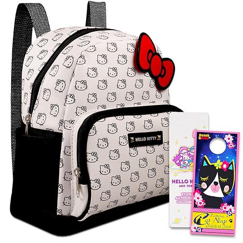 Hello Kitty Mini Backpack for Girls - Bundle with 10" Hello Kitty Backpack with Front Pocket Plus Stickers, More | Hello Kitty Backpack for Women