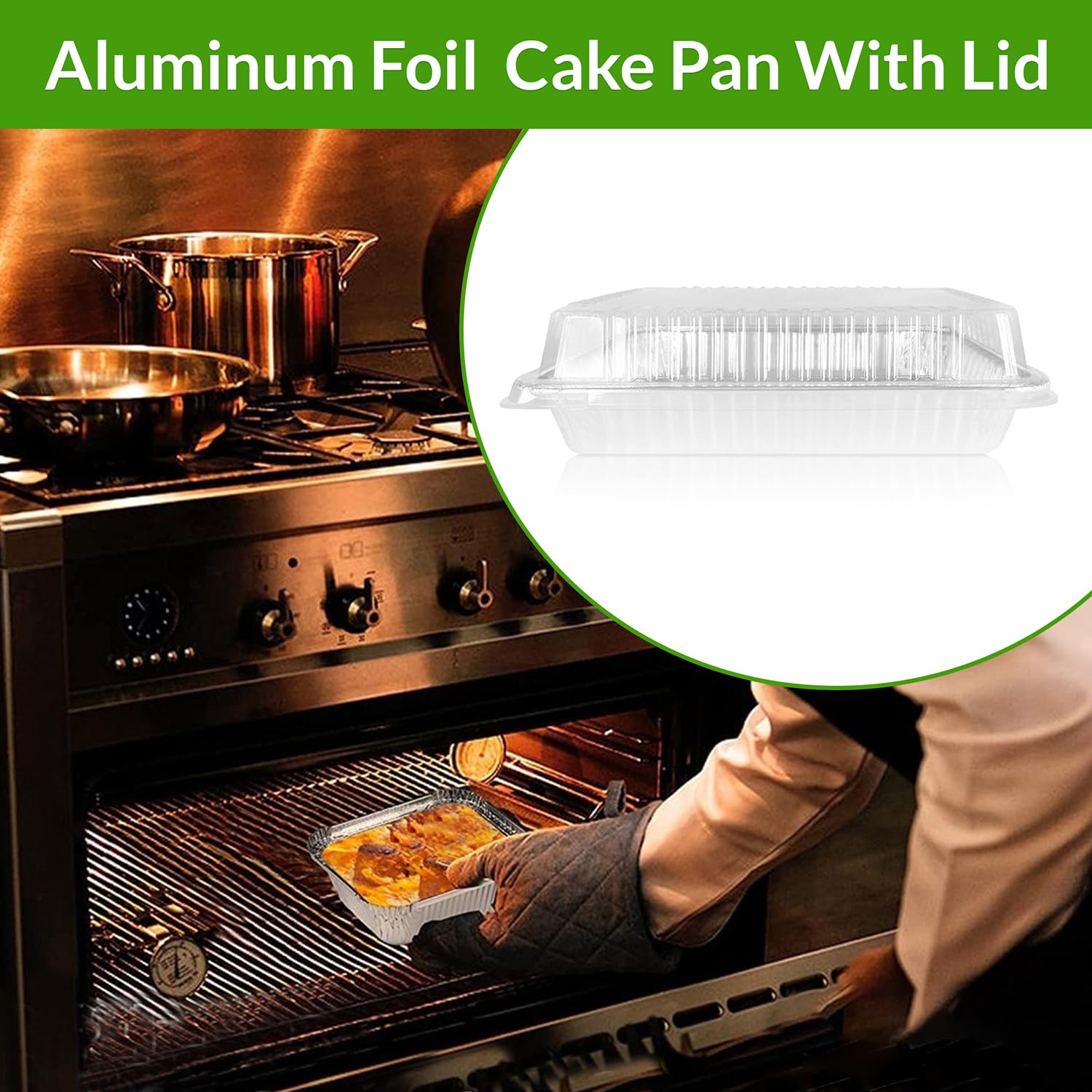 KitchenDance Disposable Silver 13" x 9" x 2" Aluminum Cake pans with Lids - 80 Ounces Rectangular Baking Pan Perfect for Cakes, Casseroles - Non Stick Pan for Baking, Storing, Preparing Food, 12 sets