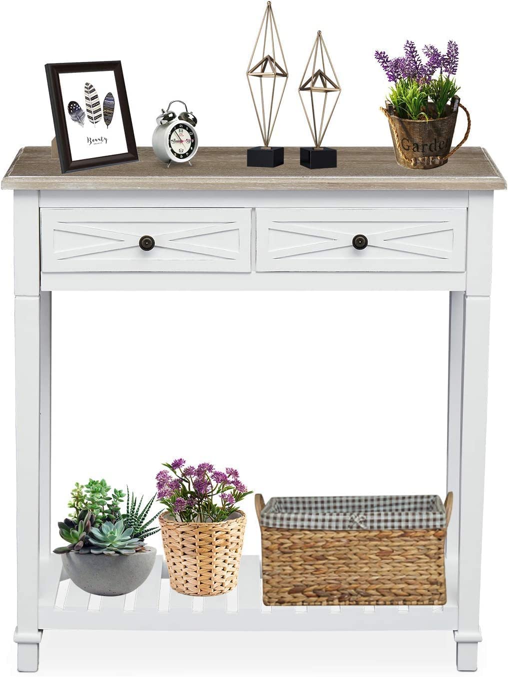 JSUN7 Console Table Sofa Table with Storage, Entrance Tables with 2 Drawers, Narrow Long Console Tables for Entryway Living Room Hallway, White