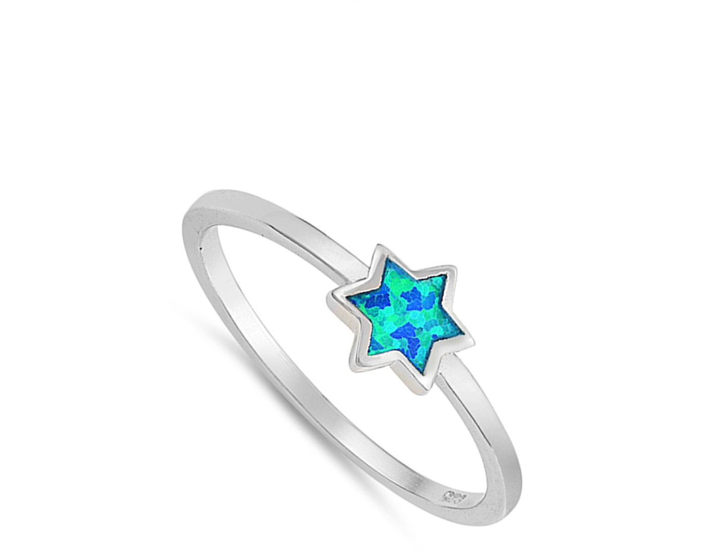 Blue Simulated Opal Star of David Dainty Midi Ring 925 Sterling Silver Band Size 5