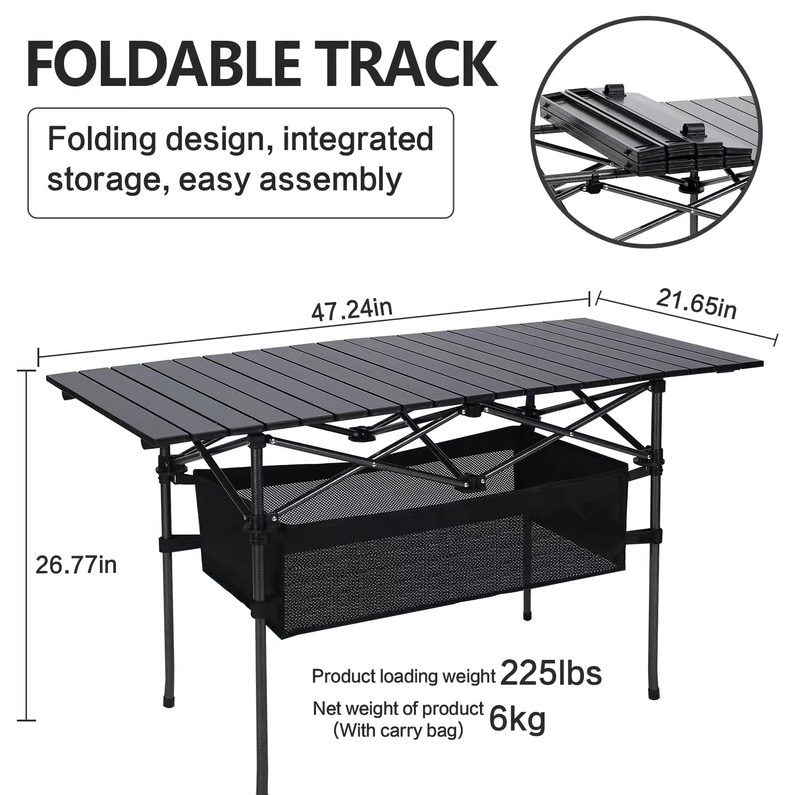 Camping Table with Storage Lightweight Beach Table Aluminum Folding Table for Outdoor, Picnic, BBQ, Cooking, Beach, Home