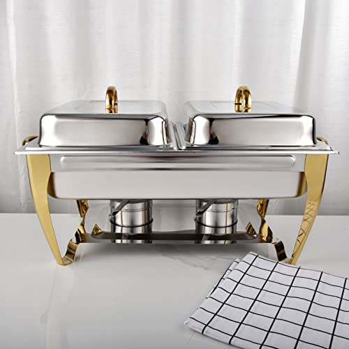 HONHPD 9 Quart Chafing Dish Buffet Set, Stainless Steel Chafing Dishes Silver Rectangular Catering Chafer Warmer with Food Tray Lid and Fuel Holder for Wedding Party Banquet Catering Events