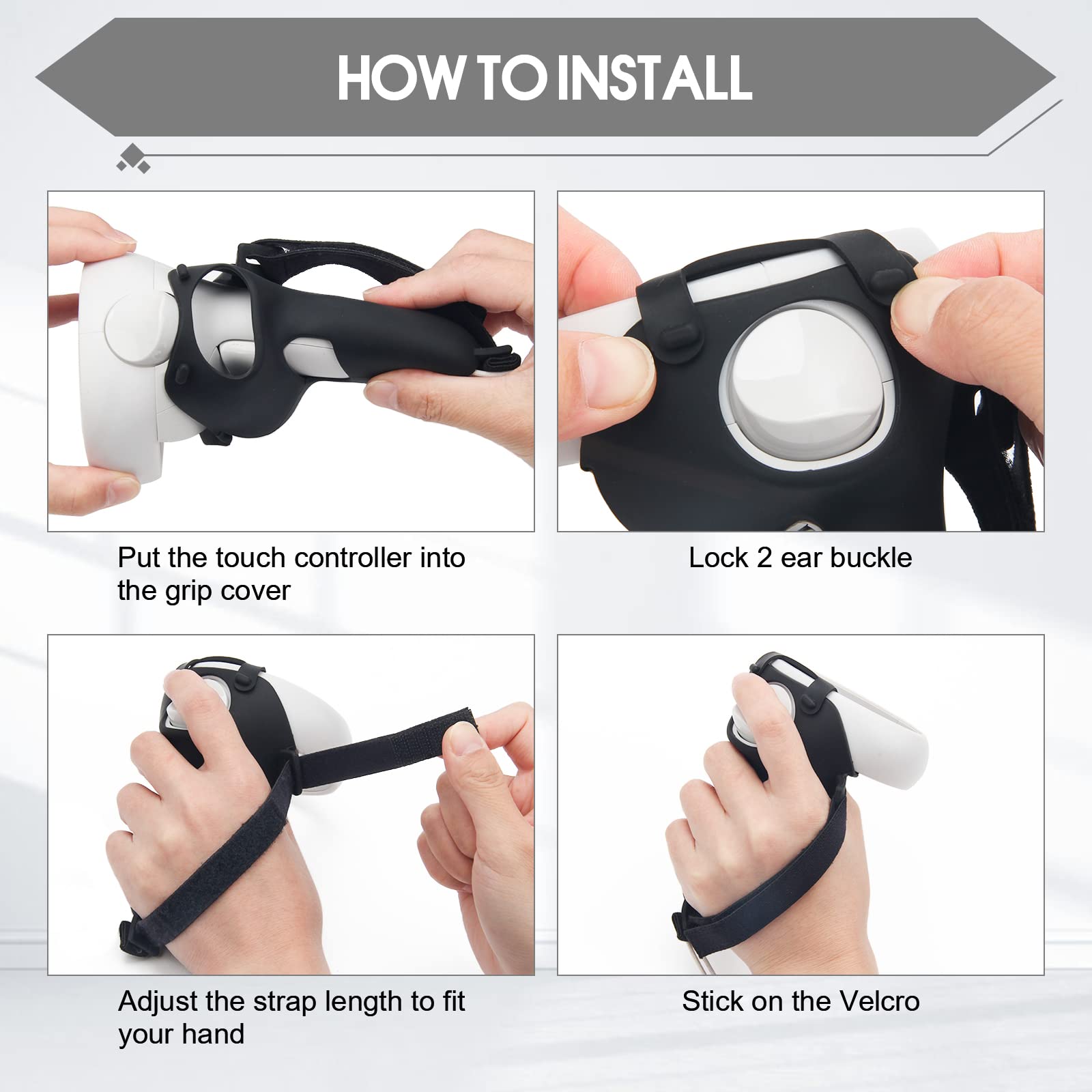 Controller Grips Cover for Oculus/Meta Quest 2, Catcan Silicone Anti-Throw Grips Cover with Adjustable Knuckle Straps and Silicone Face Pad for Oculus Quest 2 Accessories