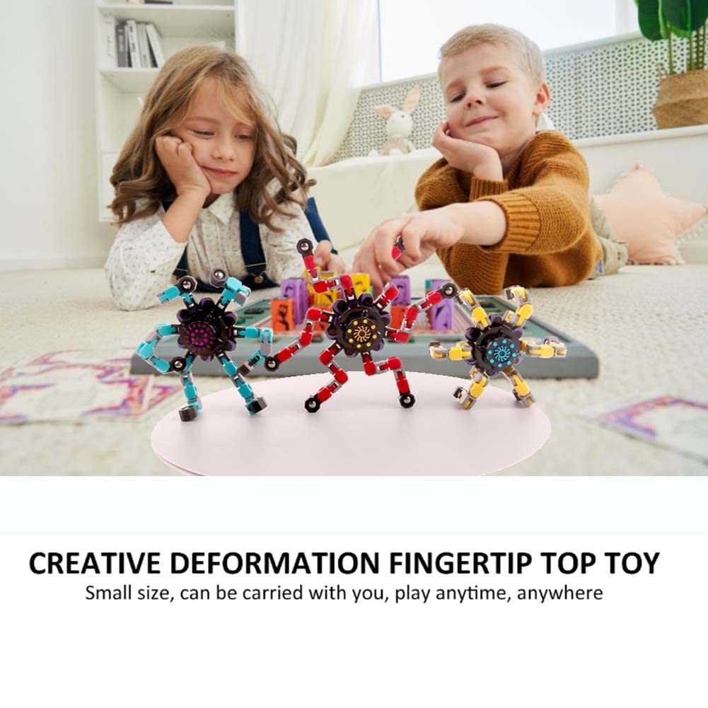 Spinning Top Toy - DIY Deformable Stress Relief Toy Decompression Fingertip Spinner Toy New Transformable Creative Mechanical Gyro Toy for Kids(red)
