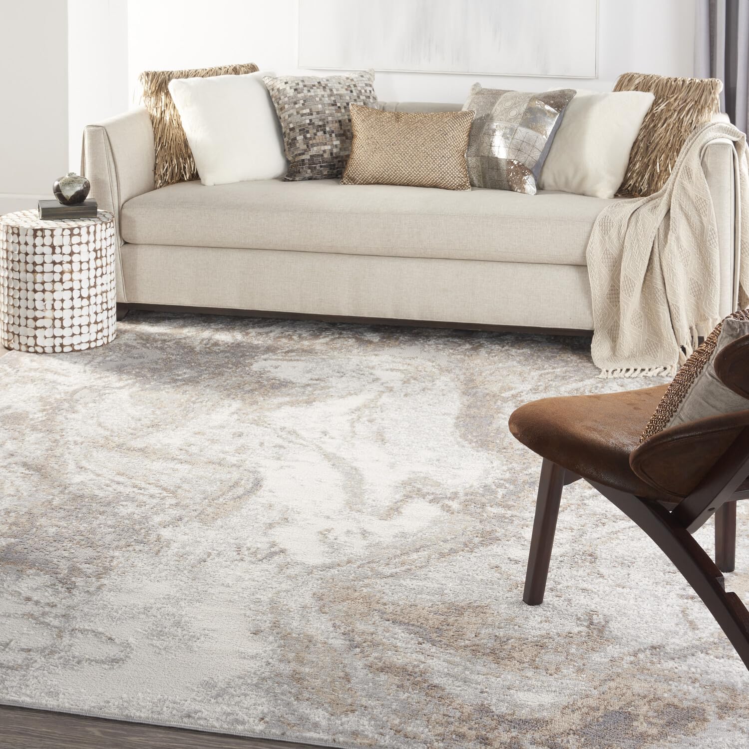 Nourison Elation Abstract Ivory Grey 9' x 12' Area -rug, Easy -cleaning, Non Shedding, Bed Room, Living Room, Dining Room, Kitchen (9x12)
