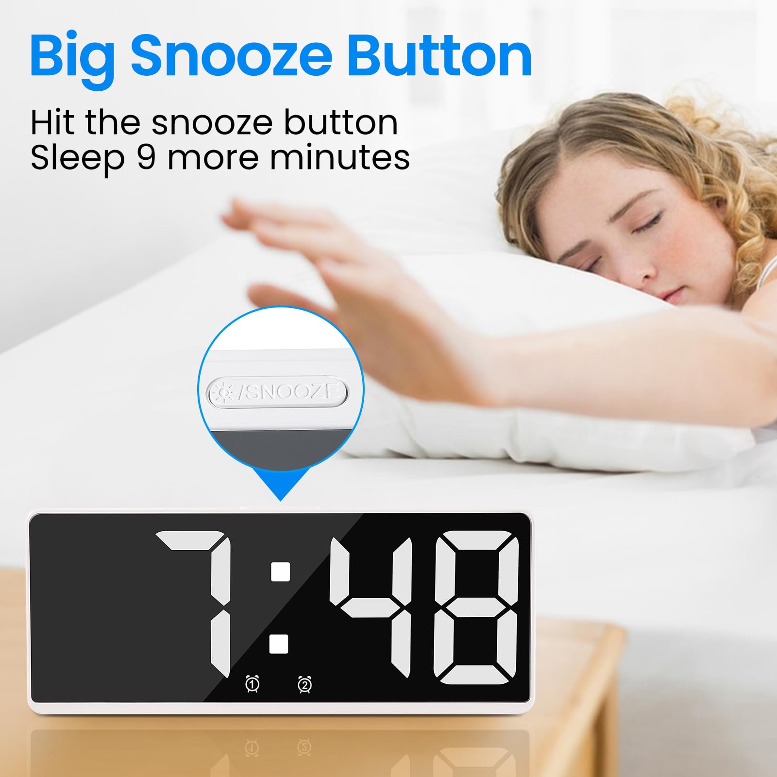 CAYYET Alarm Clocks for Bedrooms Loud LED Digital Display Volume Light Adjustable Snooze Function Plug-in Digital Alarm Clock Ldeal for Deep Sleepers, Children, Seniors and Home Office Use