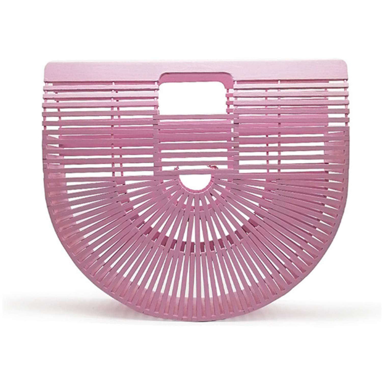 Women Handbag Beach Bags Summer Luxury Designer Bamboo Handbags Ladies Handmade Purse Pink 28cm