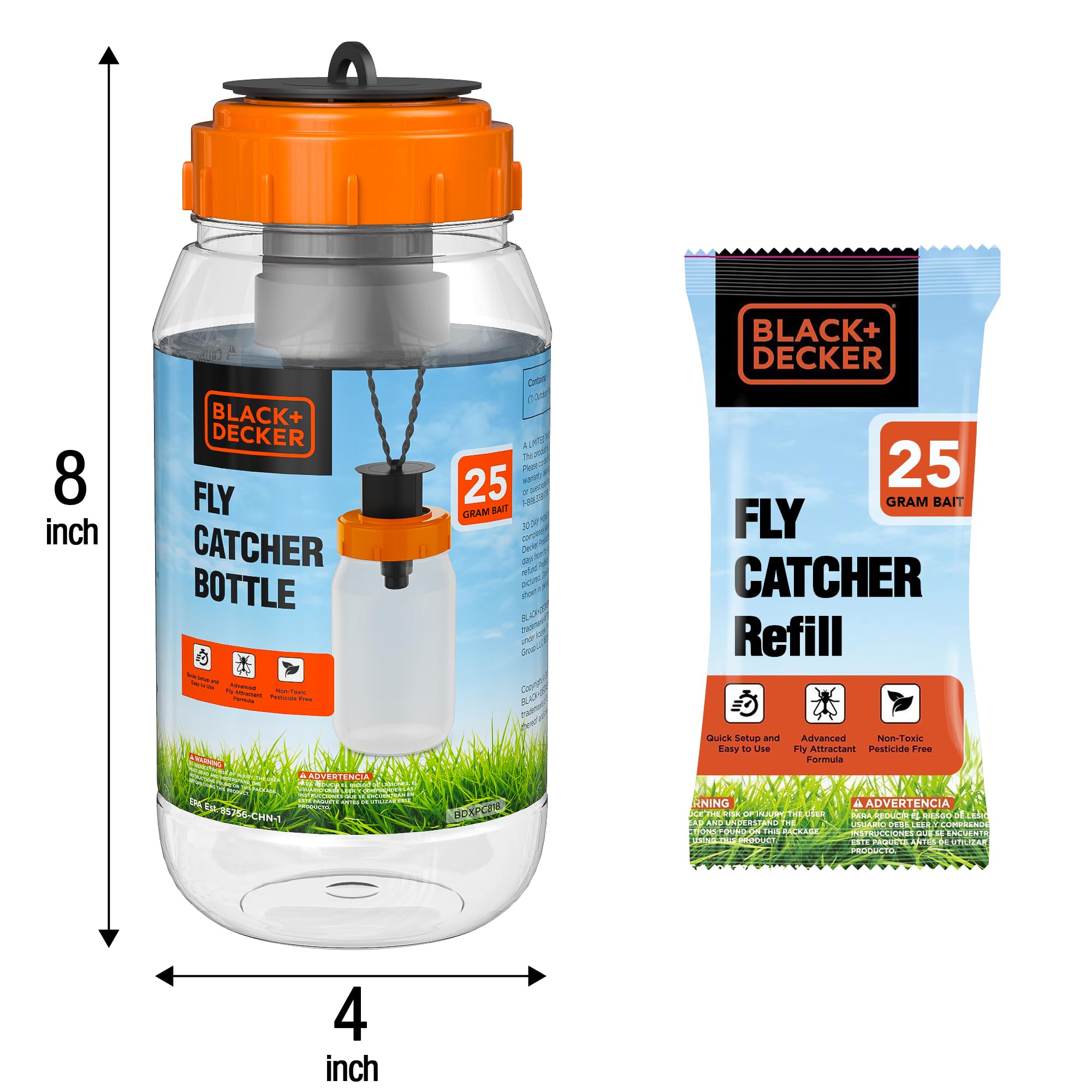 Fly Catcher Bottle- Outdoor Reusable Hanging Fly Trap- Add Water to Catch House & Horse Flies in Garden, Backyard & Barn, 25-Gram Clear Trap, 3 Pack