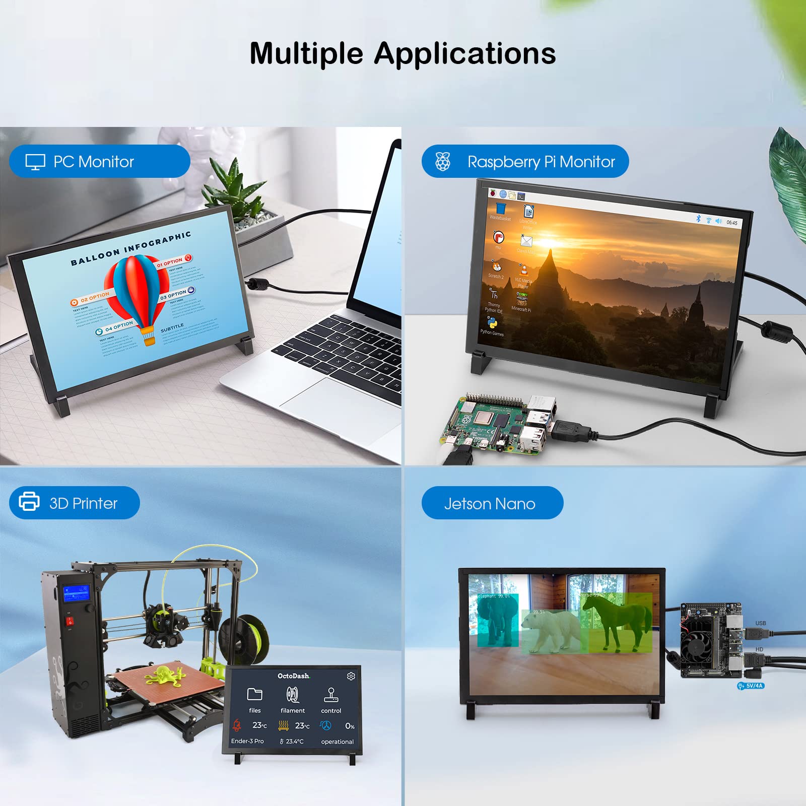ELECROW Touchscreen Monitor 10.1 inch Touch Screen IPS 1280x800 LCD Display Small Monitor Compatible with Raspberry Pi Jetson Nano PC