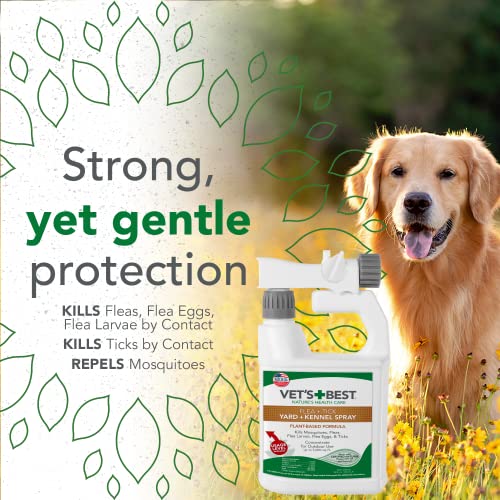 Vet's Best Flea and Tick Yard and Kennel Spray - kills Mosquitoes with Certified Natural Oils - Plant Safe with Ready-to-Use Hose Attachment - 32 oz