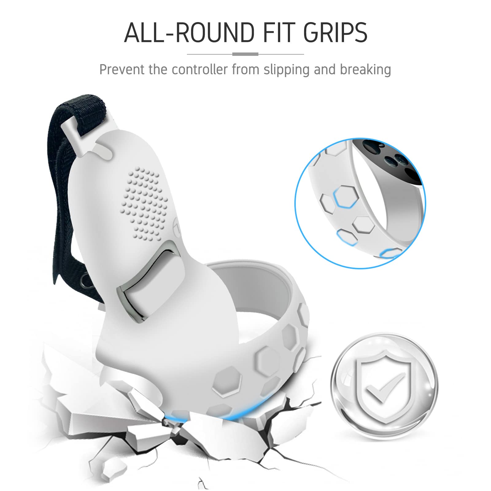 Controller Grips Cover for Oculus Quest 2, GRADETEK Silicone Anti-Throw Grips Cover with Adjustable Knuckle Straps, Protector for Oculus Quest 2 Accessories