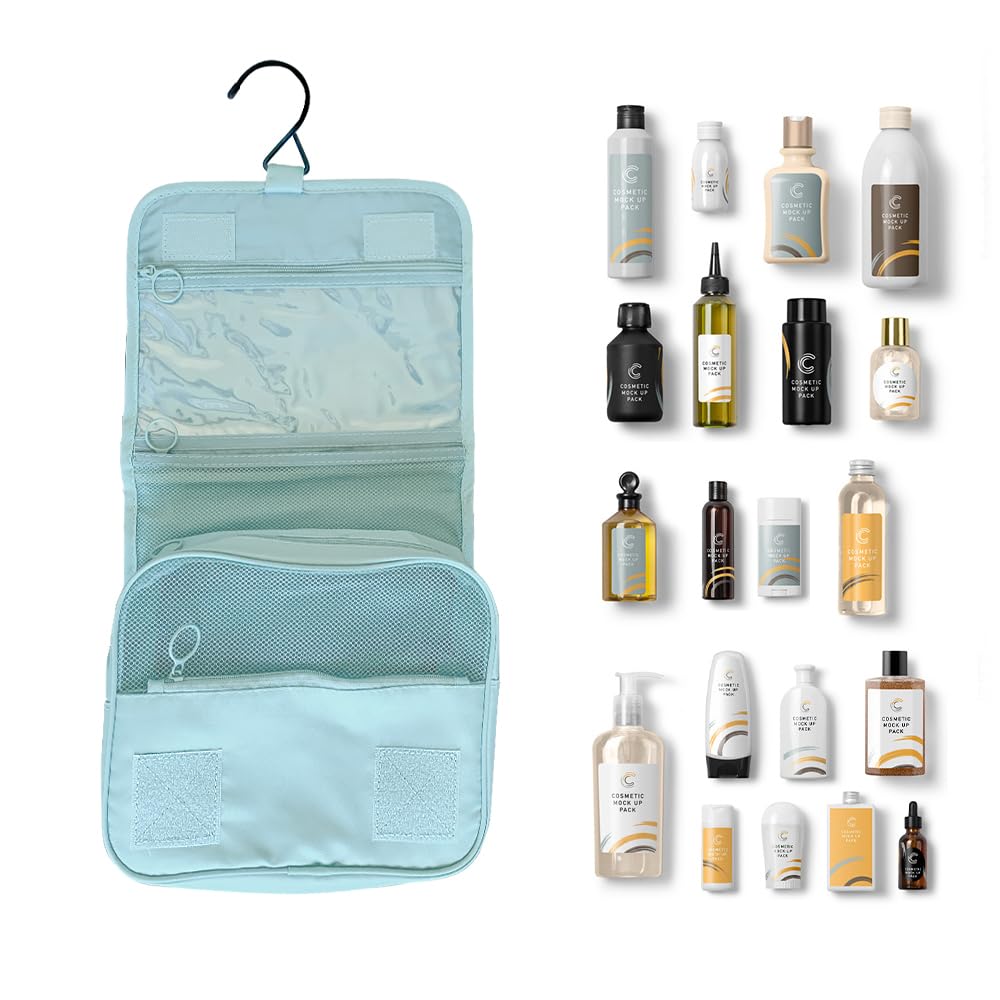 SRVR Toiletry Bag for Women Hanging Toiletry Bag Water Resistant,Cosmetic Makeup Travel Organizer with Hanging Hook (Light Blue)
