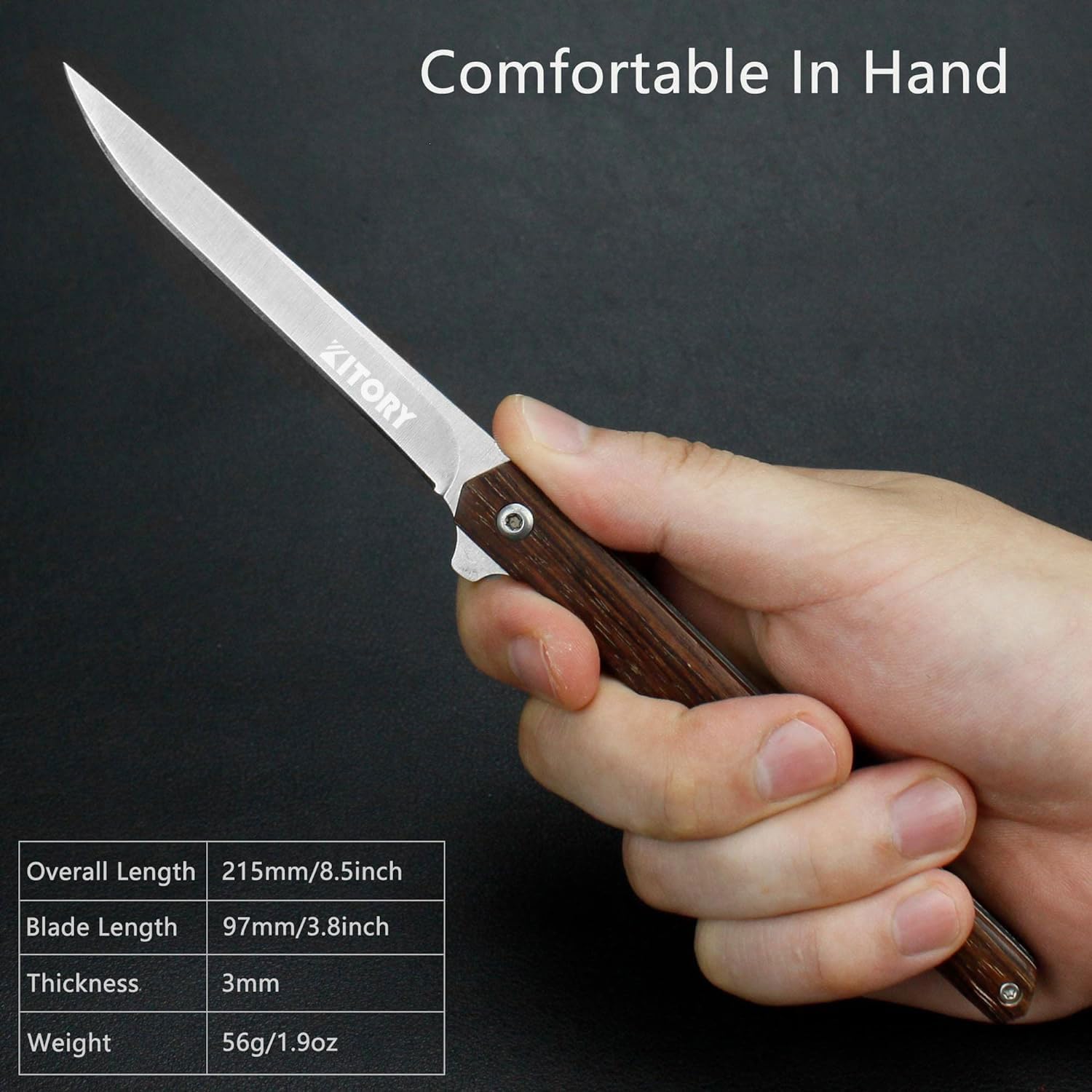 Kitory 4" Folding Pocket Knife, Small EDC Knife with Clip and Leather Sheath, Gift for Men, Dark Red wood handle 2023 Gifts For Women and Men