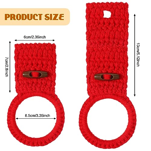 Hoolerry 8 Pcs Crochet Hanging Dish Towel Holder Hanging Kitchen Towels Ring Kitchen Towel Hanger with Hanging Loop Button for House Oven Stove Door, 8 Colors