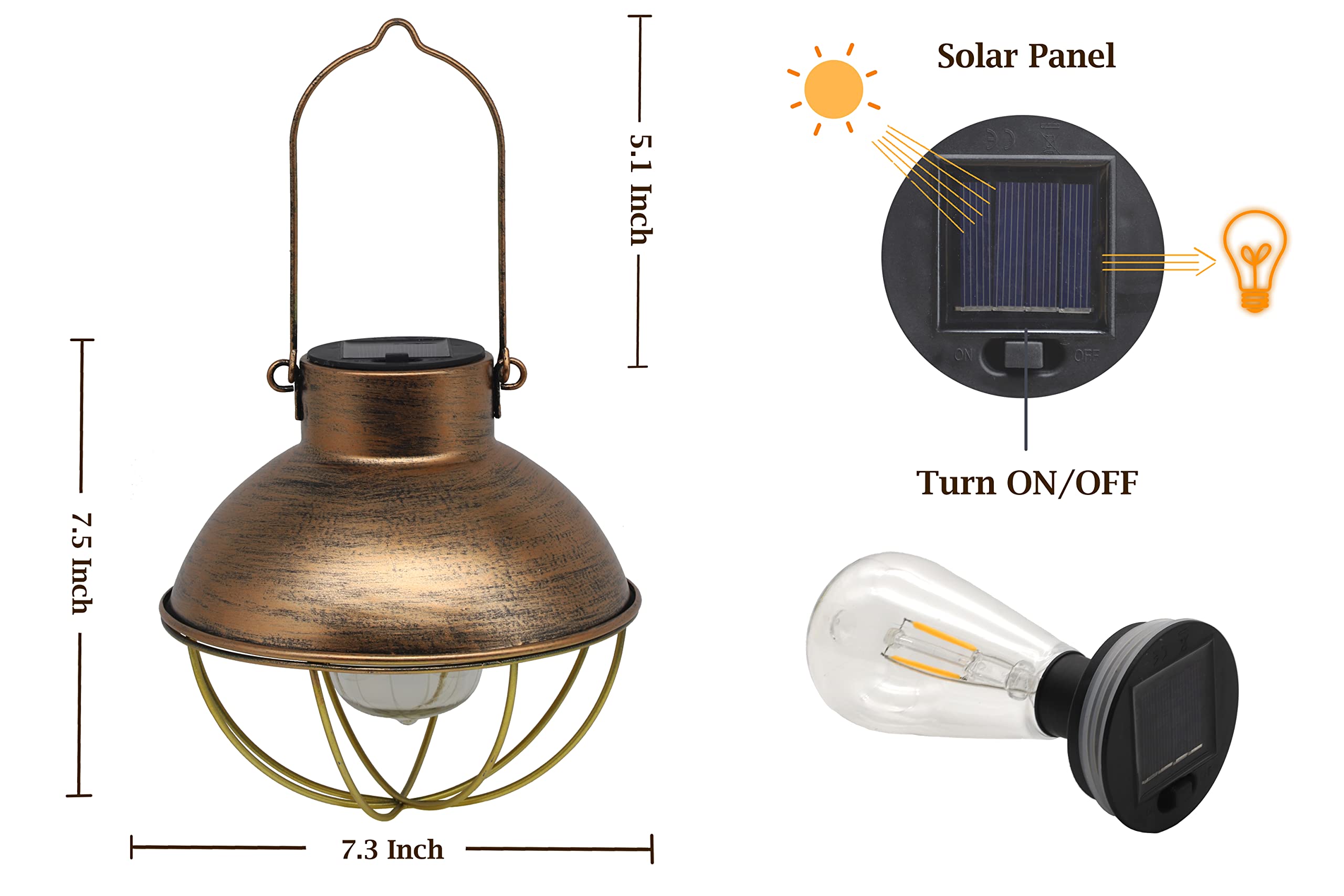 YAKii 2 Pack Solar Lantern Hanging Waterproof Outdoor Metal Solar Lamp with Warm White Light Decorate for Yard Garden Pathway Patio Porch Decor (Gold)