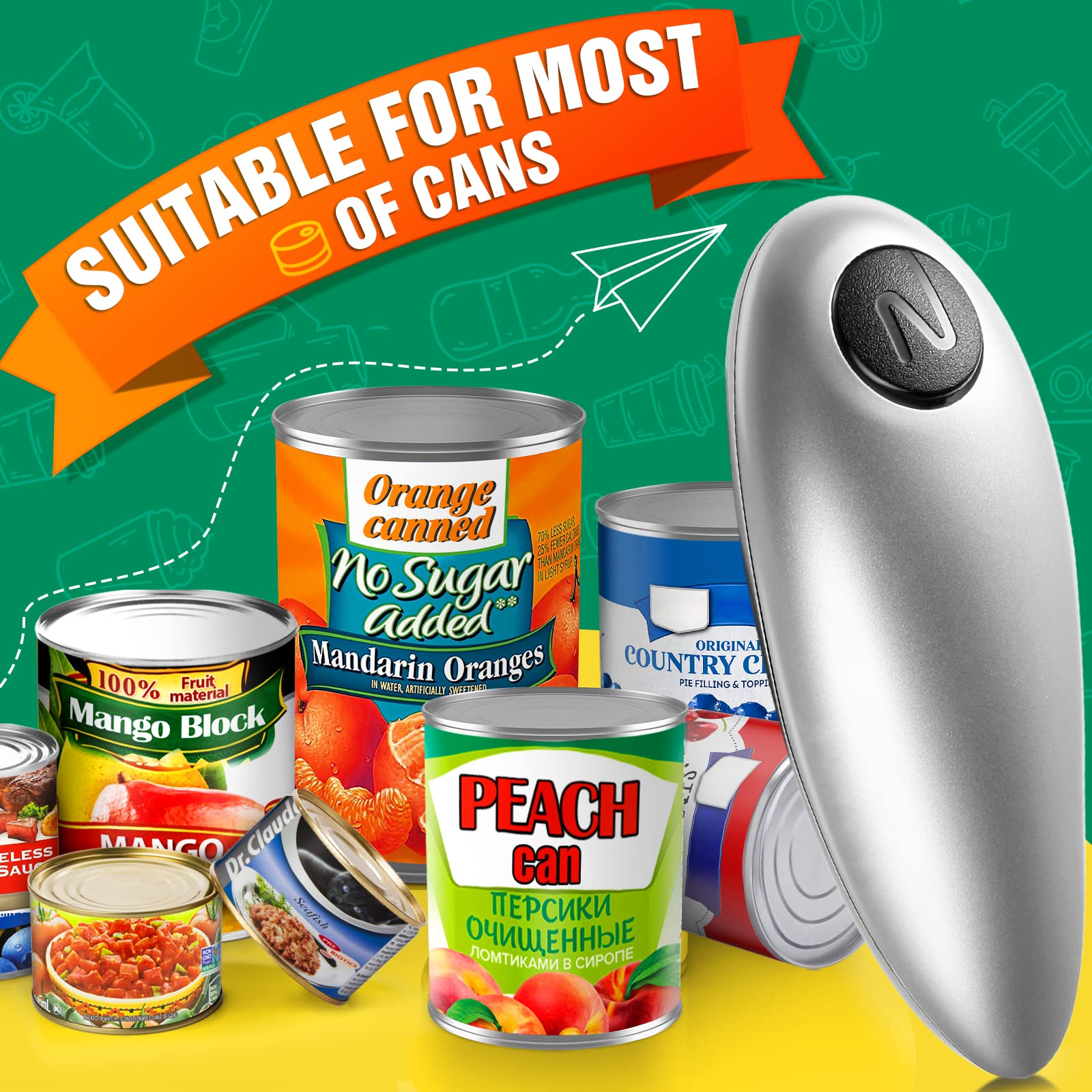 FlyBanboo No Sharp Edges Electric Can Opener Automatic Opens Most of Cans,One Touch Switch with Ergonomic Design,Electric for Kitchen,Best Kitchen Gadget,Arthritis and Seniors