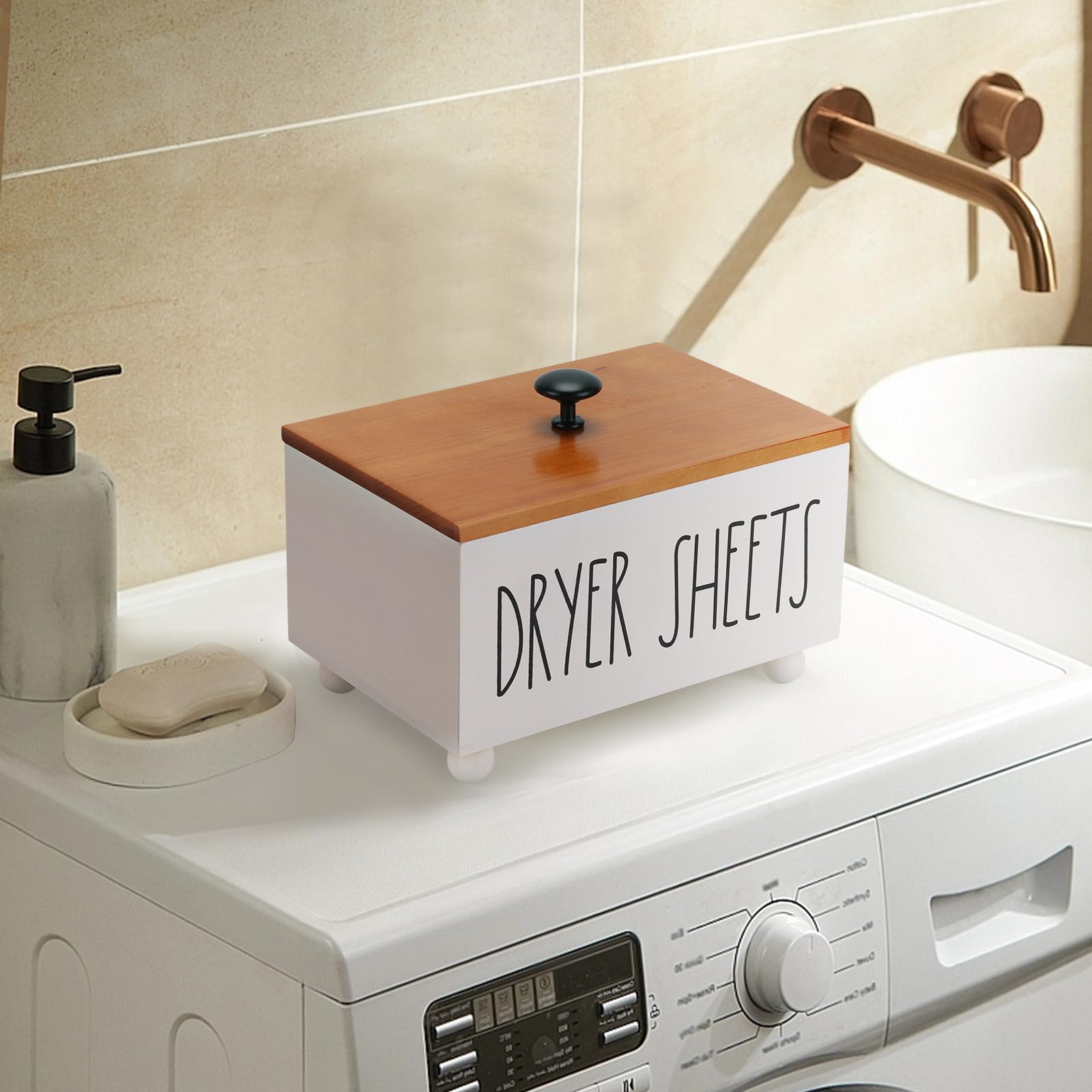 Eniffbaa Dryer Sheet Box with Lid, Dryer Sheet Holder Dispenser Container Laundry Room Decor Box for Laundry Room Organization Storage Dryer Sheets, Fabric Sheet, Dryer Balls Good Gift