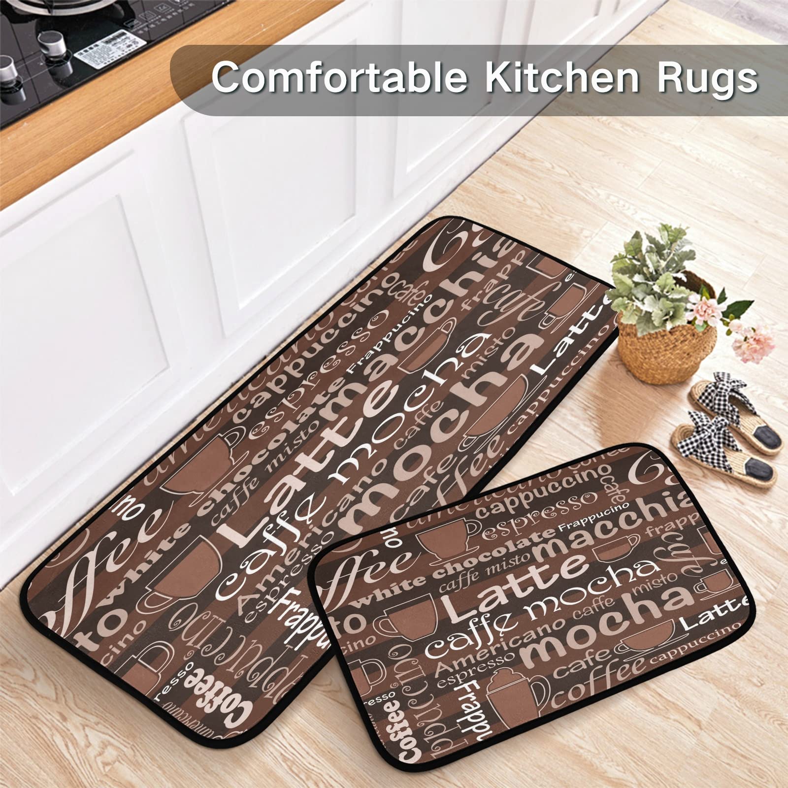Coffee Latte Mocha Cafe Kitchen Mats Kitchen Rugs Runner Laundry Rug Non Slip Floor Door Mats Soft Doormats Carpet Home Decor Set of 2