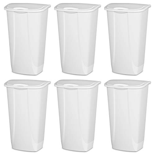 Sterilite 10938006 11 Gallon/42 Liter SwingTop Wastebasket, White, 6-Pack