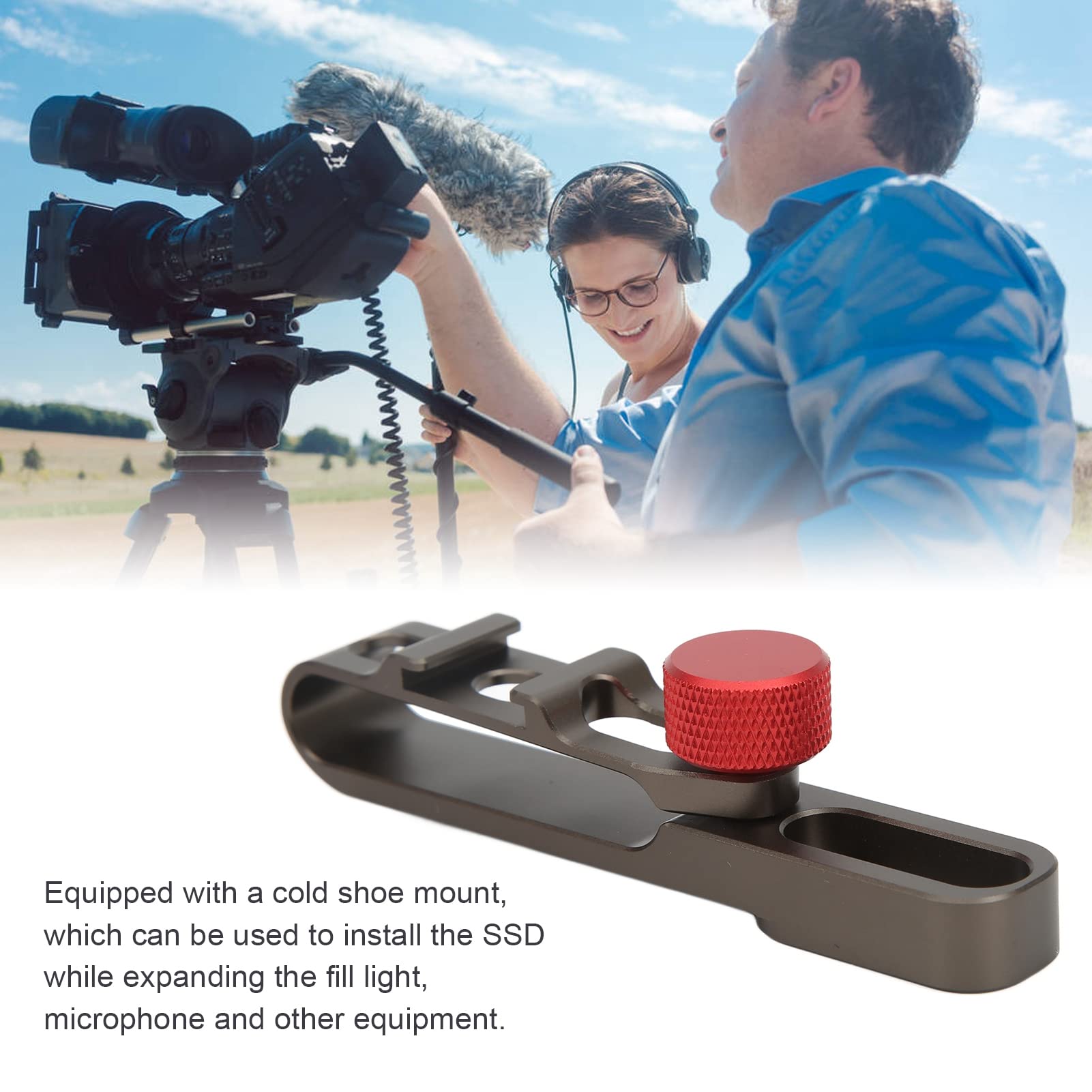 SSD Mount Bracket, Aluminium Alloy SSD Holder Clamp, SSD Mount Bracket Holder with Cold Shoe Mount and Wrench, for T5 SSD, Expanding Fill Lights, Microphones, etc