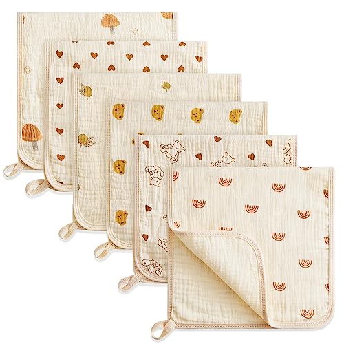 Muslin Burp Cloths for Baby Premium Cotton Burping Rags for Newborn Ultra Soft Muslin Washcloths Large 20 x 10 Inch Burping Cloth 6 Thicken Absorbent Layers Muslin Face Towels for Baby (6 Pack)