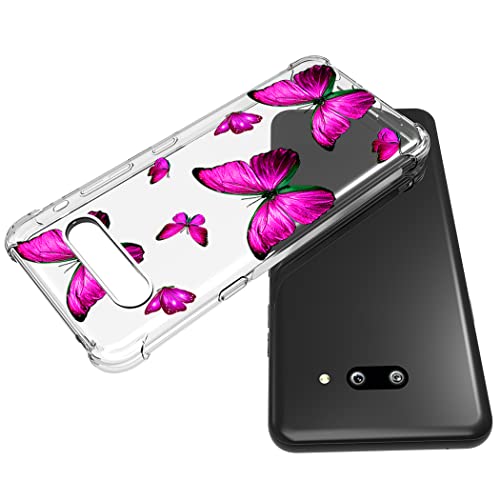 Yerebel Case for LG V60 ThinQ 5G Case/LG V60/LM-V600 Cute Case, Clear Flexible Bumper TPU Soft Rubber Silicone Cover Phone Case for LG V60 ThinQ (Rose Butterfly)